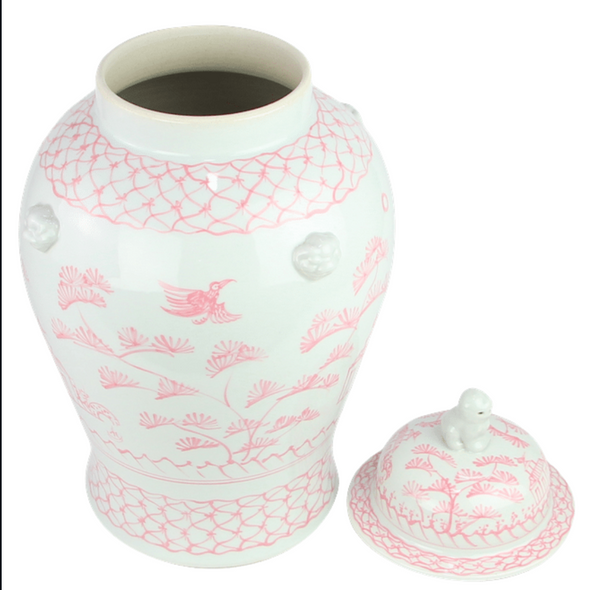 Pink & White Village Scene Jar