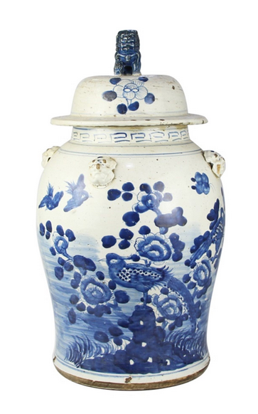 Extra Large Bird & Floral Antiqued Jar