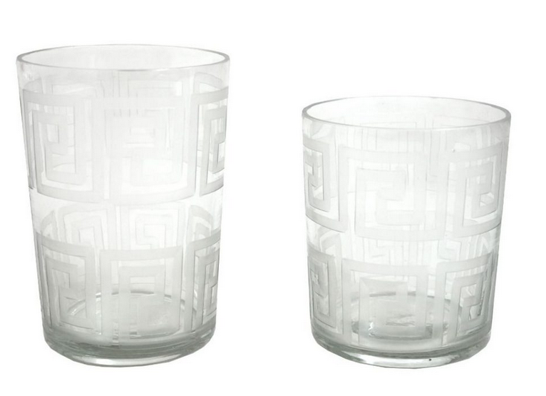 Set of 4 ETCHED Greek Key High Ball Glassware: Final Sale (2 Sizes)