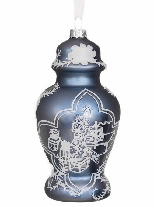 Pearlized Blue Trellis Jar Ornament