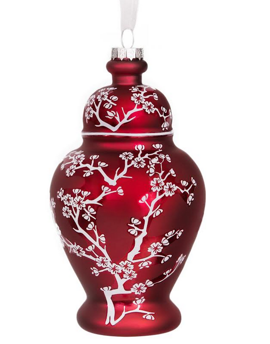 Stunning new pearlized large red ginger jar ornament