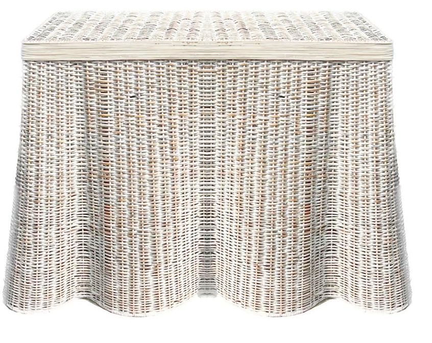 Fabulous new whitewashed scalloped wicker console table
